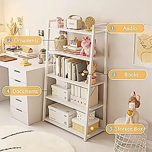 IOTXY 3-Tier Ladder Shelf Bookcase - Wood and Metal Modern Standing Bookshelf, Open Book Shelves Storage Rack, for Home Office, Living Room, Kitchen, Bedroom, Black