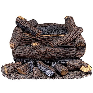 Duluth Forge DLS-18T-2 Dual Fuel Ventless Fireplace Logs Set with Thermostat, Use with Natural Gas or Liquid Propane, 30000 BTU, Heats up to 1000 Sq. Ft, Stacked Red Oak, 18 Inches