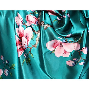 vabovin 35" Fashion Neckerchief Women's Silk Like Big Satin Square Hair Scarf Accessory (Blue Green Flowers)