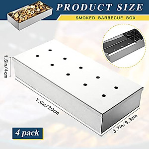 4 Pieces Smoker Box for Gas Grilling Stainless Steel Metal Grill Smoker Box BBQ Smoker Box Top Meat Smokers Box in Barbecue Grilling Accessories for Charcoal and Gas Grills, Add Smokey BBQ Flavor