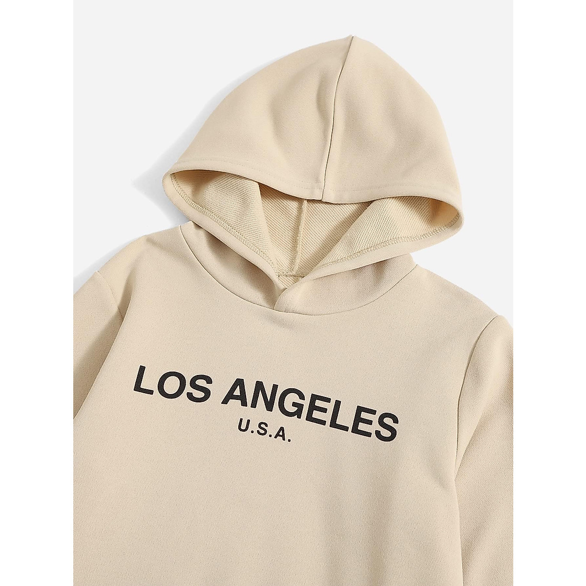 SHENHE Boy's 2 Piece Outfits Letter Print Long Sleeve Hoodie and Sweatpants Sweatsuits Apricot 10Y