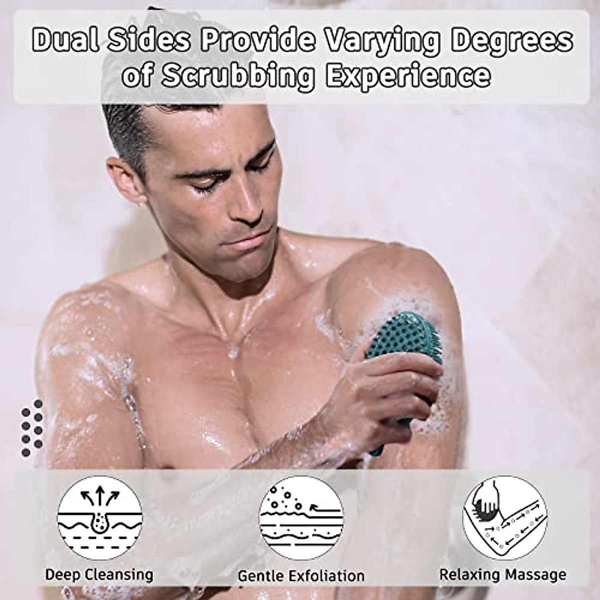 FREATECH Silicone Body Scrubber - Dual-sided Bath Shower Loofah Body Cleansing Brush for Gentle Exfoliation and Massage, Hygienic and Easy to Clean, for Men, Women and Kids, All Skin Types, Green