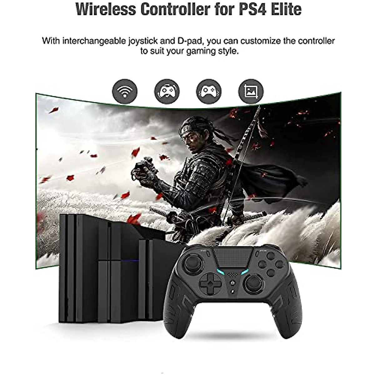 COWBOX 【2021 Upgraded Version】 Wireless P4 Controller with 3 Programmable Back Buttons and 1 Sensitivity-Control Back Button, Game Controller Remote with Turbo/Gyro/HD Dual Vibration/Touch Panel/LED