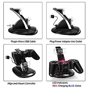 TNP PS3 Controller Charger Stand for Sony Playstation 3 Controller Dualshock 3 Charging, 2 Tier Docking Station Stand and 2 USB PS3 Cable Compatible Ports with LED Indicators, Slim Black