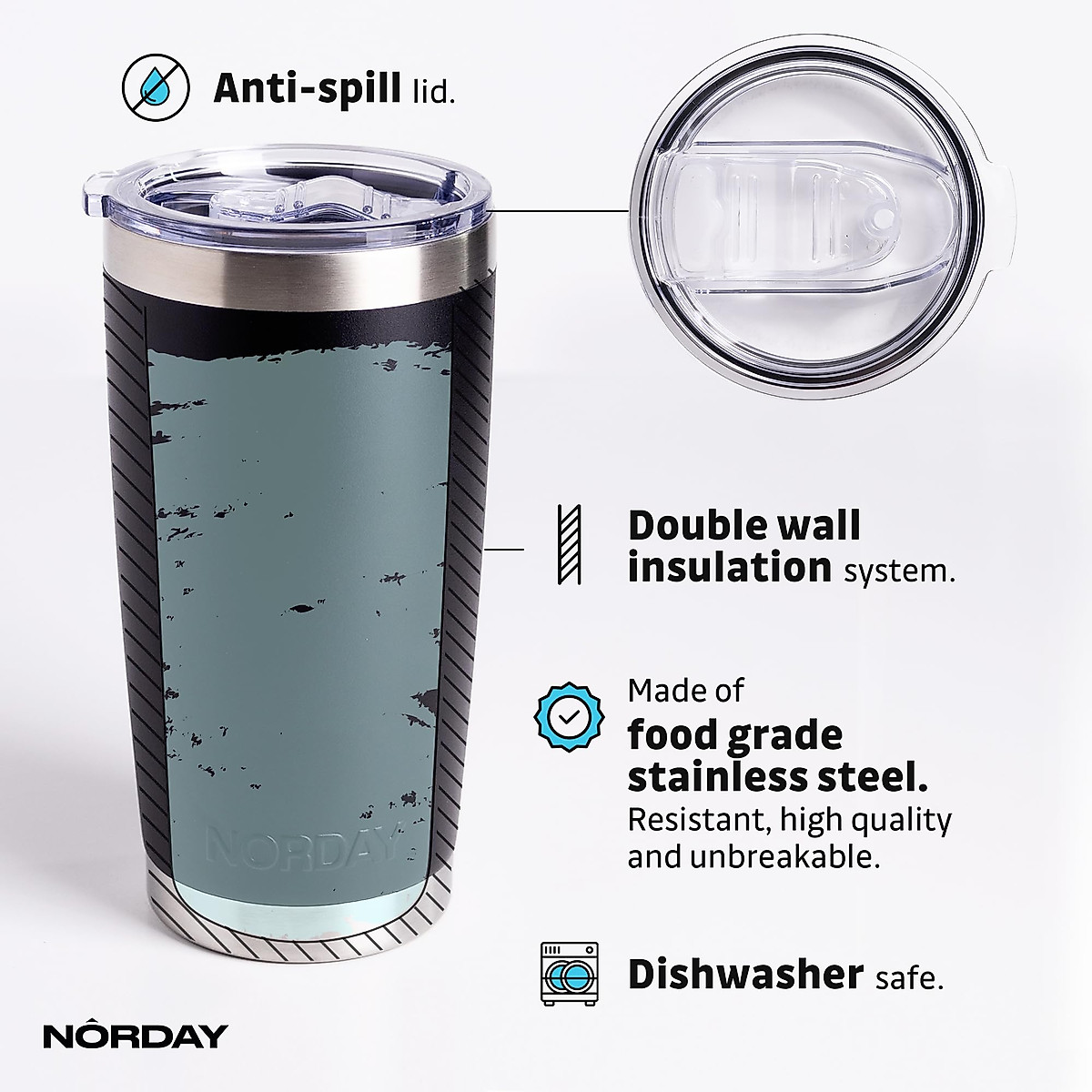 NORDAY | Tumbler Cup with Lid - 20oz - Black | Vacuum Insulated Tumbler - Travel Tumbler - Stainless Steel Tumblers - Double Wall Coffee Tumbler - Keeps Temperature up to 24hr - Anti Spill Lids