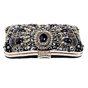 Small Beaded Clutch Purse Elegant Black Evening Bags Wedding Party Clutch Handbag Metal Chain Shoulder Bags
