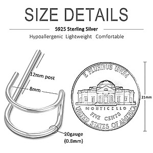 Faux Double Piercing Earrings for One Hole, 925 Sterling Silver Small Thin Huggie Hoop Earrings for Women, 8mm Dainty Mini Hypoallergenic Half Hoop Earrings as Everyday Jewelry Gifts from Sereney