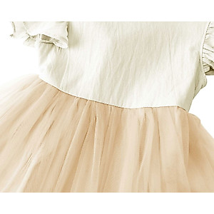 Dutebare Toddler Girls Tulle Tutu Dress Linen Ruffle Tie Back Sleeveless Kids Princess Party Dresses 829 Beige 110