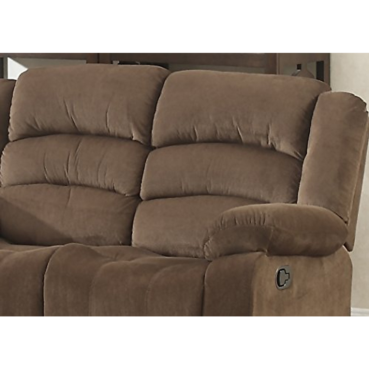 AC Pacific Bill Modern Upholstered Living Room Manual Recliner with Padded Pillow Top Armrests & Reclining Seat, Loveseat, Brown