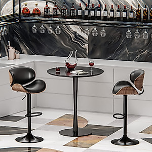 ONME Bar Stools Set of 2, Adjustable Height Swivel Bar Stools, PU Leather Upholstered Bar Chair with Back and Footrest for Bar, Kitchen, Dining Room, Dark Black