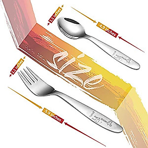 FUNNUO 4 Pack Toddler Utensils, 18/8 Stainless Steel Toddler Forks and Spoons, Safe Kid Silverware Set for Self Feeding, Children Flatware Sets with Mirror Polished，Dishwasher Safe