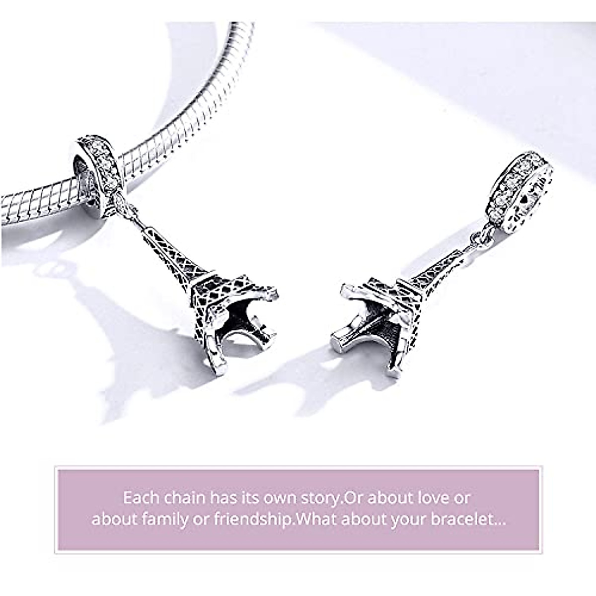 Manhe Charms Landmark Series Charm Sterling Silver Travel Charms Dangle for Pandora Bracelet (Paris Eiffel Tower Charms Pendant)