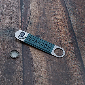Groomsmen Gifts, Set of 6, Personalized Bottle Openers - 10 Designs, Teal - Leather Trim Stainless Steel Custom Bottle Opener for Groomsman - Bachelor Party Gifts, Wedding Gifts, Best Man Gift