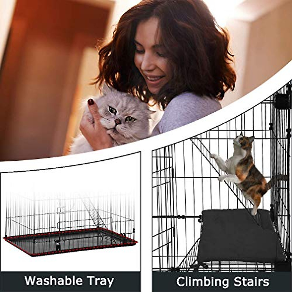 BestPet 3-Tier 67 Inch Cat Cage Enclosure Cat Crate Ferret Cage Cat Kennel Cat Playpen with Free Hammock 3 Cat Bed 3 Front Doors 2 Ramp Ladders Perching Shelves
