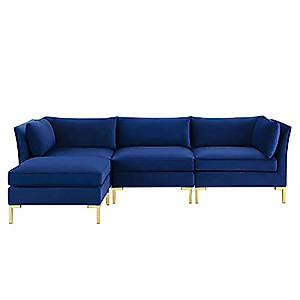 Modway Ardent 4-Piece Performance Velvet Sectional Sofa, Navy