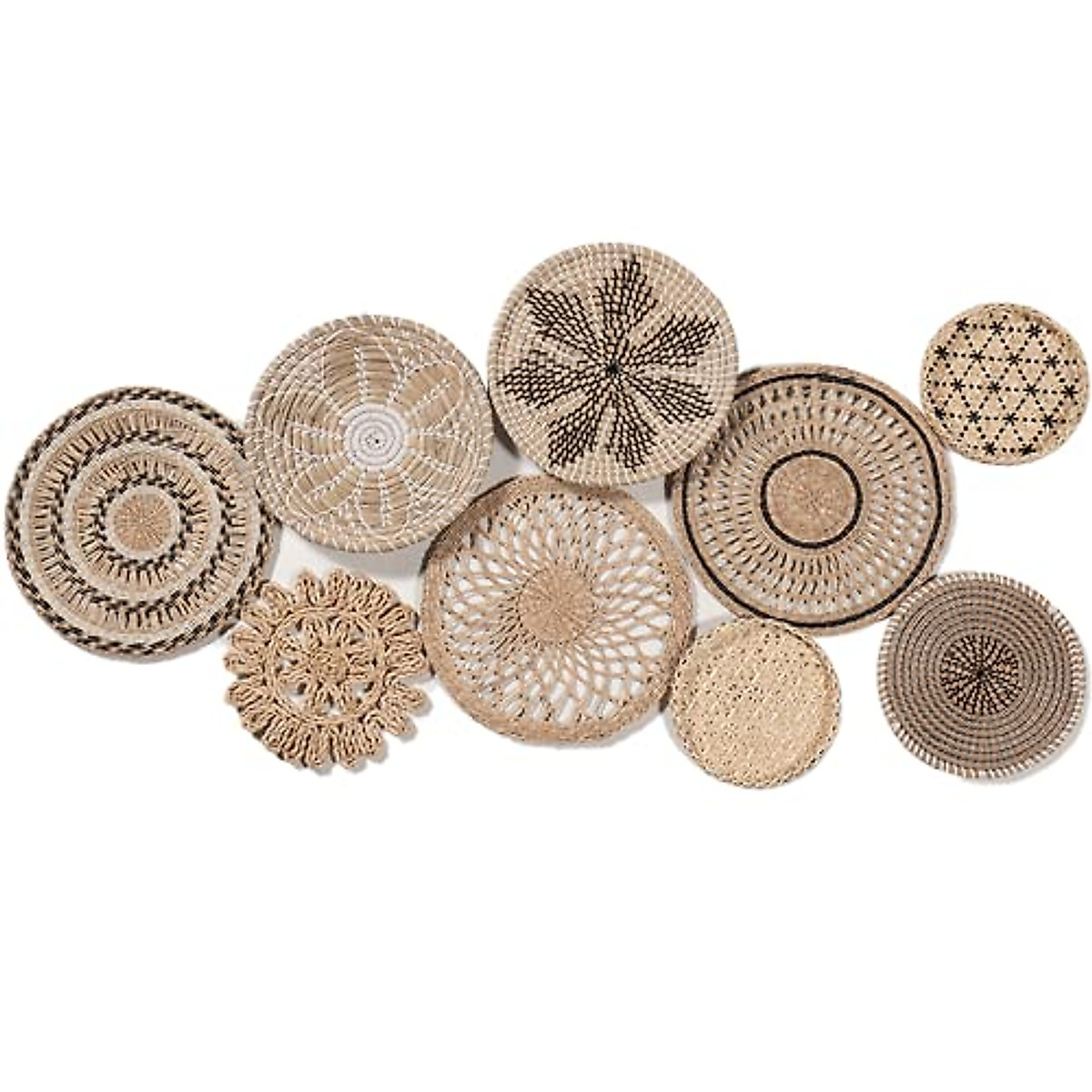 Decocoon Boho Wall Decor Set of 9, Boho Wall Basket Decor, African Wall Baskets, Woven Basket Wall Decor Set, Canastas Para Decoracion (Rustic Garden Wall Decor)