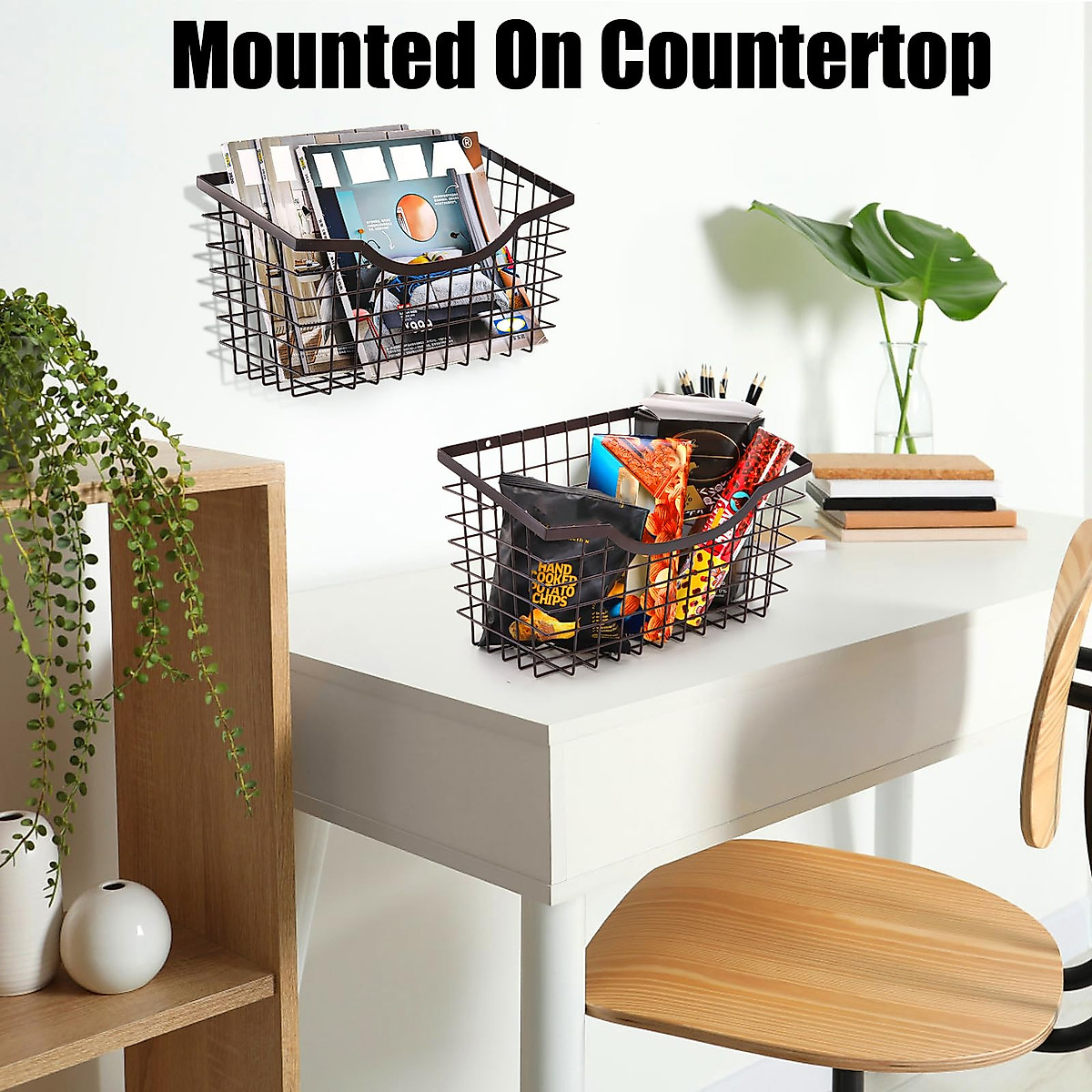 Nicunom 2 Pack Grid Storage Baskets with Hooks, Over Cabinet Door Organizer, Wire Basket Hanging Storage Organizer Steel Wire Sink Organization for Kitchen & Bathroom, Holds Shampoo, Body Wash, Bronze