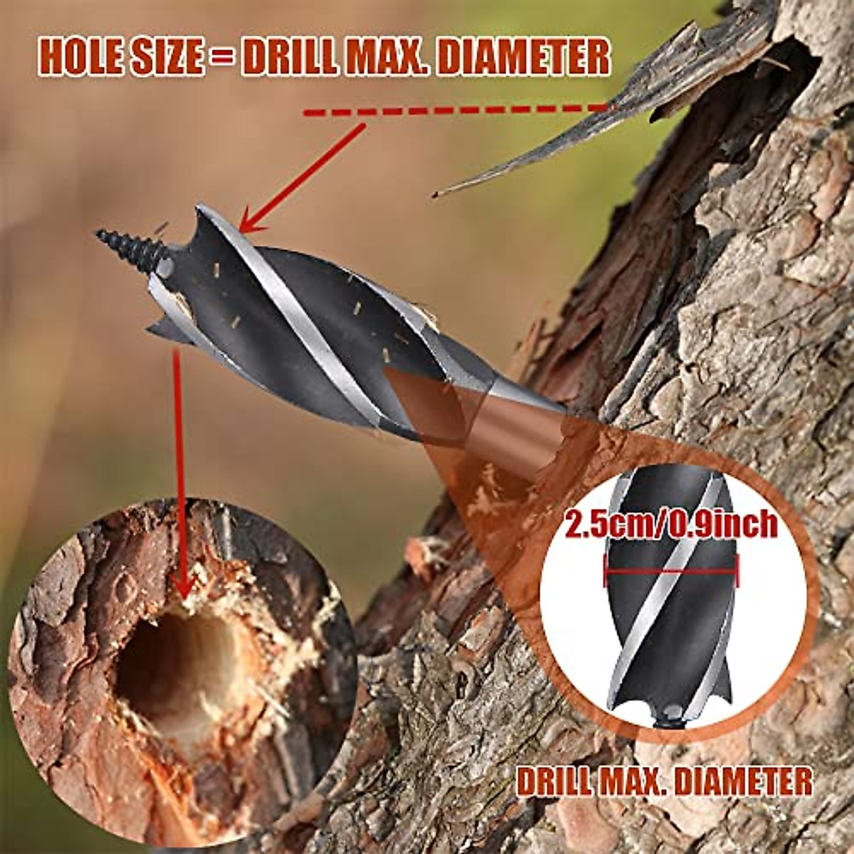 Bushcraft Hand Auger Wrench, Hand Auger for Bushcraft Backpack and Camping, Manual Auger Outdoor Wood Peg and Hole Maker Bushcraft Gear Bushcrafting Tools (Leather Case Brown)