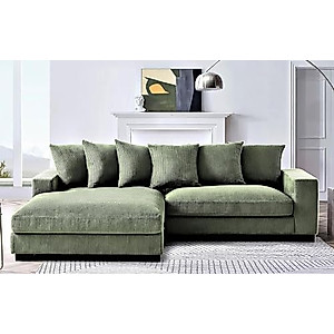 US Pride Furniture Oversized L Shaped Couch with Right Facing Chaise, 102.4-Inch Two-Piece Sectional Sofas for Living Room, Designed with Corduroy Fabric, 3, Dark_Green