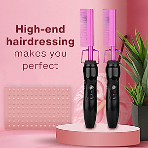 Homfu Electric Hot Comb for Straightening and Curling Hair - Ceramic Flat Iron Designed for Natural Black Hair - Anti-Scald Beard Straightening Comb