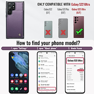 Vinich for Samsung Galaxy S22 Ultra Wallet Case with Card Holder, RFID Blocking Credit Slots Kickstand Shockproof Phone Cover for Women Men, Purple