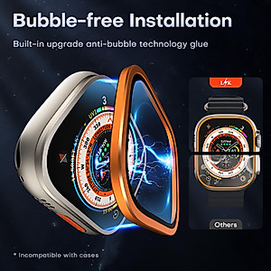 LϟK 2 Pack for Apple Watch Ultra 2 / Ultra Screen Protector 49mm - 9H Tempered Glass + Titanium Alloy Frame [Stay Original+Bubble Free] Waterproof HD Glass Film for iWatch Ultra 49mm, Orange