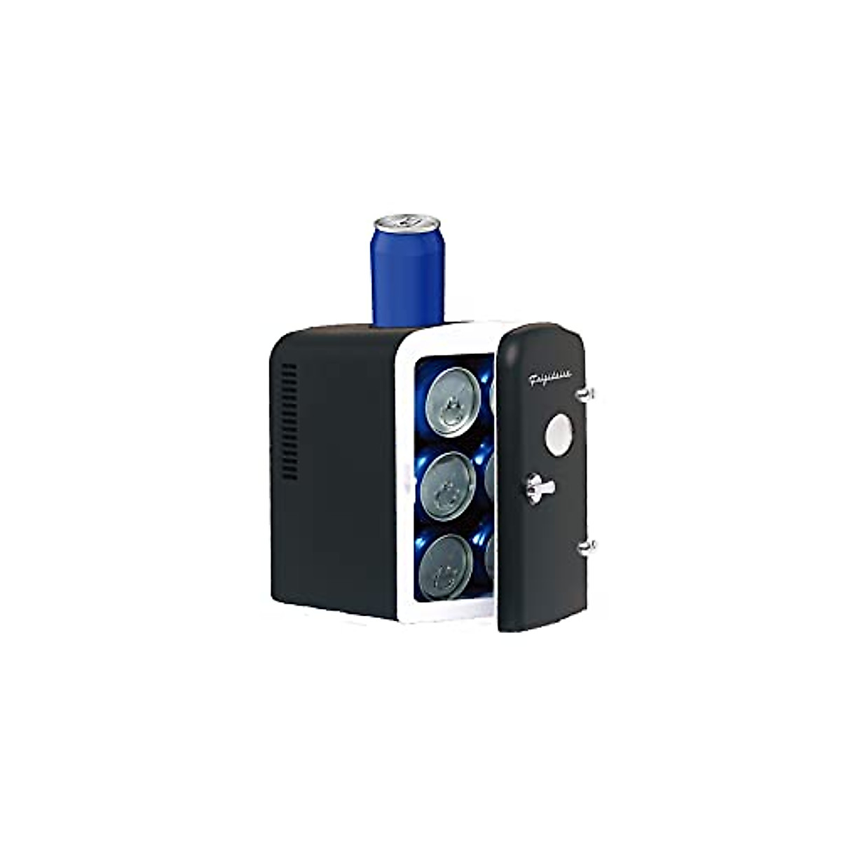 Frigidaire EFMIS171-BLACK 6+1 Retro Mini Portable Personal Fridge/Cooler for Home, Office or Dorm with Active Cooling Can Holder on Top, Black, standard & EFMIS129-WHITE 6 Can Beverage Cooler, White