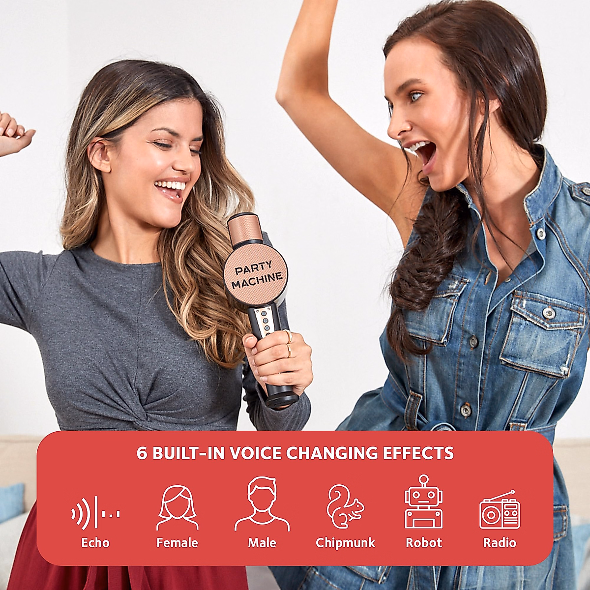 Singing Machine Wireless Karaoke Microphone for Kids & Adults, Party Machine Mic (Rose Gold) - Portable Handheld Bluetooth Microphone with Speaker & Voice Changer Effect - Karaoke Mic for Singing