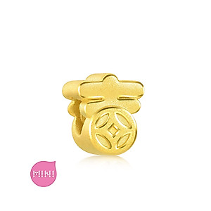 CHOW SANG SANG 999 24K Solid Gold Mini Charm Chinese Character Luck (吉) Charm Blessing Bracelet for Women 93117C (Gold, 17 CM)