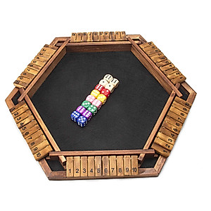 AMEROUS Upgraded 1-6 Players Shut The Box Dice Game, Wooden Board Table Math Game with 16 Dice for Kids Adults, Family Classroom Home Party or Pub