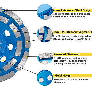 HONGUIS 4 1/2 inch Concrete Grinding Wheel,5/8"-11 Arbor Diamond Cup Grinding Wheel Double Row for Granite Marble Concrete Masonry Stone