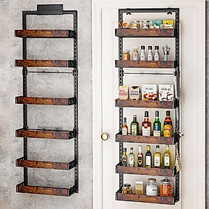 bukfen Over the Door Pantry Organizer, 6-Tier Adjustable Wooden Basket Kitchen Pantry Door Organization and Storage, Heavy-Duty Metal Hanging Kitchen Spice Rack,D6.3 x W17.71 x H50.60 inch,1 Pack