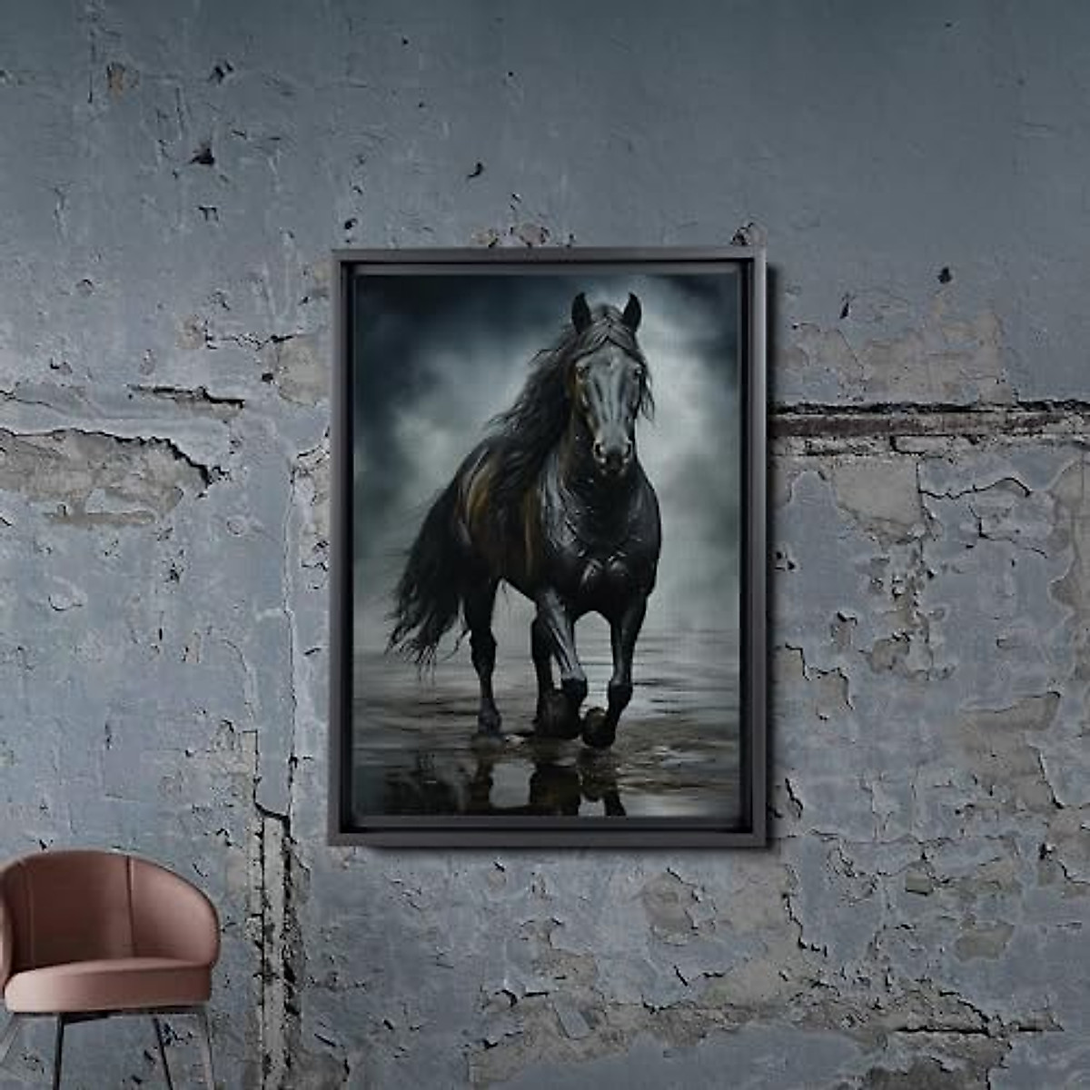Majestic Black Stallion Galloping In The Clouds, Black Horse On Salt Flats, Canvas Print, Black Horse Print, Black Horse Wall Art, Canvas Prints, Home Decor