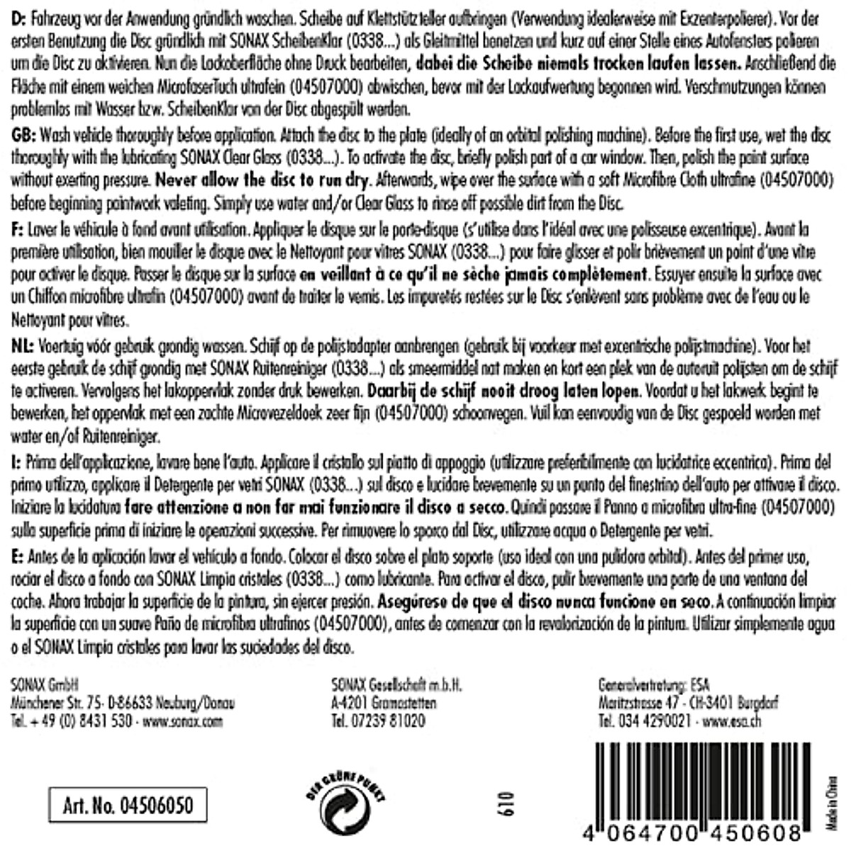 Sonax 04506050 Clay Disc