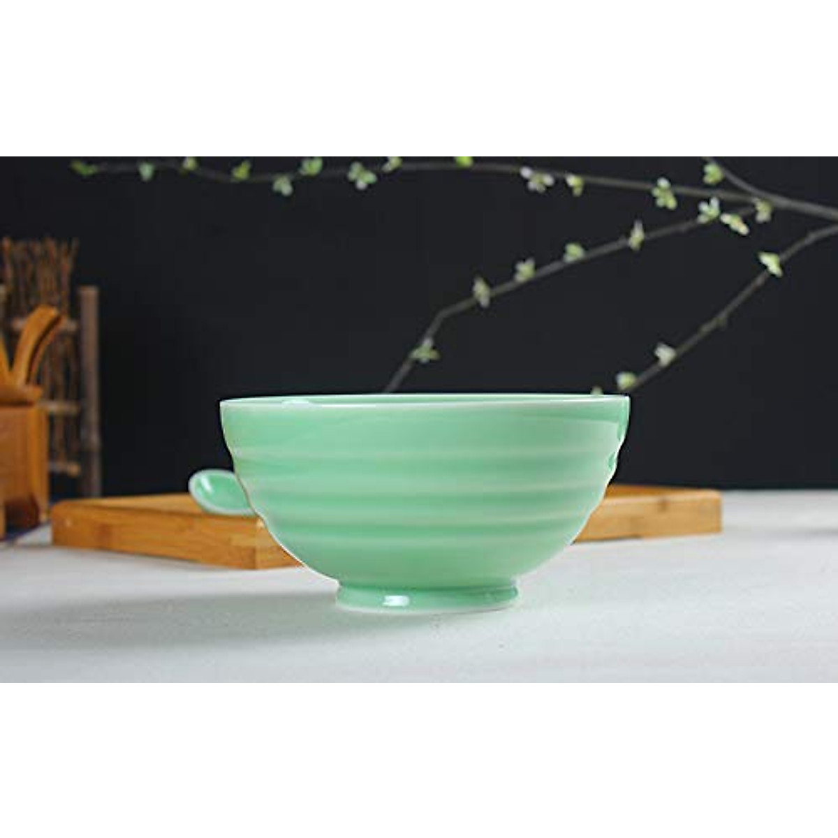 Salad Bowl 28 Ounce Chinese Rice Bowls Celadon Dinnerware Porcelain Cereal Bowls Microwave and Dishwasher Safe (6.5 Inch, Green)