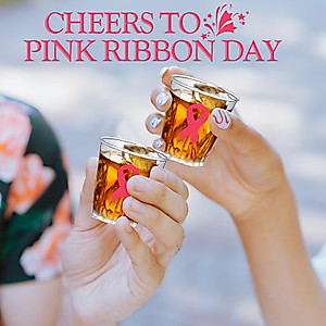 Roshtia 200 Pcs 2 oz Breast Cancer Awareness Cups Pink Ribbon Plastic Shot Glasses Clear Disposable Mini Drinking Wine Cups for Woman Breast Cancer Awareness Month Themed Party Supplies