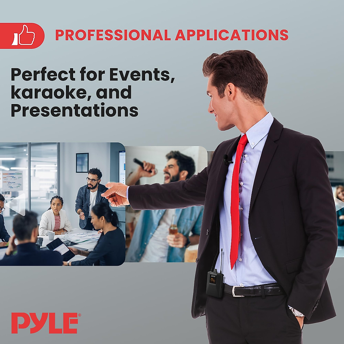 Pyle UHF Wireless Microphone System Kit - Portable Professional Cordless Microphone Set Wireless Mic - Headset, Lavalier, Beltpack Transmitter, Receiver - Karaoke, Conference PDWMU114, Black