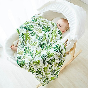 Firlar Muslin Swaddle Blankets,Breathable Organic Cotton Baby Towel Receiving Blanket Unisex for Boys and Girls 120x120cm (Tropical Palm Leaves)