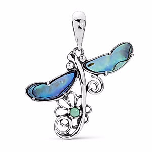 American West Jewelry Fritz Casuse Sterling Silver Abalone and Variscite Dragonfly Pendant Enhancer
