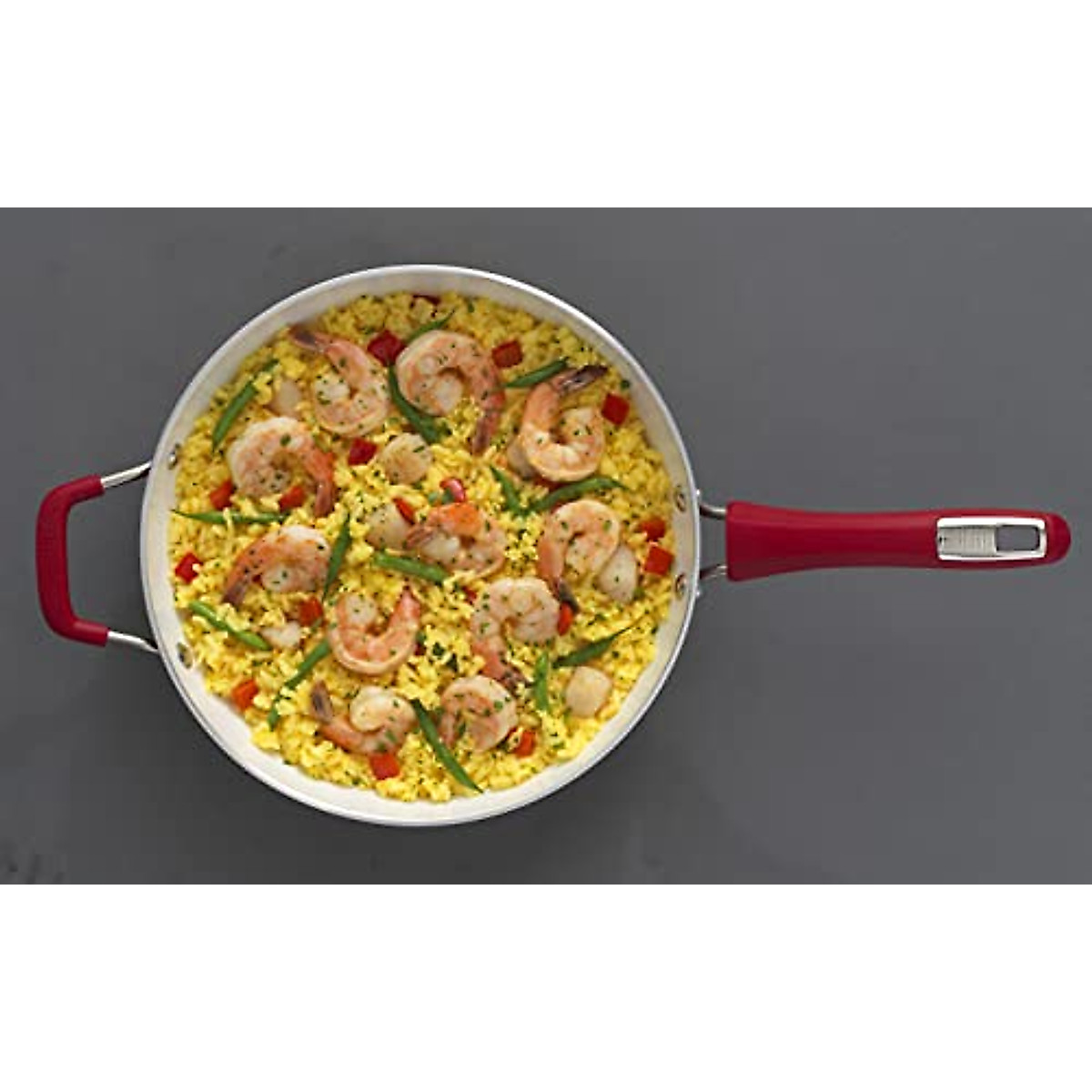 Bialetti Aeternum Nonstick White Ceramic Cookware, 12" Covered Lid Saute Pan, Red & White