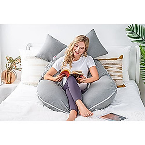 Meiz Pregnancy Pillow, Cooling Silky Pregnancy Pillows for Sleeping, 65" Full Body Maternity Pillow for Tall Pregnant Woman with Cooling Silk Jersey Cover, Grey