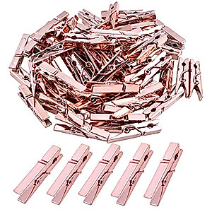 Mini Plastic Clips, 100 Pieces Rose Gold Photo Paper Pegs Clothespins Craft Clips for Hanging Pictures Clothes Paper Arts Crafts, Length : 3.5cm