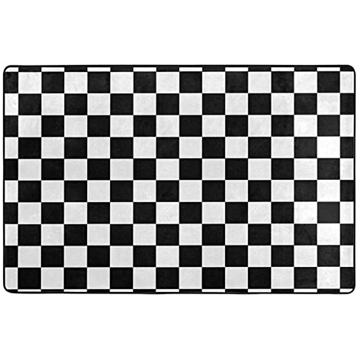 Checkered Flag Racing Black and White Kids Rugs, Indoor Non-Slip Area RugsMachine Washable Breathable Durable Carpet for Front Entrance Floor Decor 2' by 3'