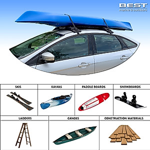 Best Marine and Outdoors Soft Roof Rack Pads, Premium Kayak Roof Racks for Canoes, SUP Paddle Boards & Surfboards, Luggage Carrier for Cars Without Crossbars