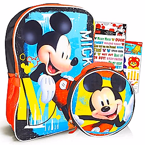 Disney Classics Mickey Mouse Backpack Mickey School Supplies ~ Mickey Lunch Box And Backpack Bundle With Mickey Mouse Stickers And 200+ Highlights Stickers (Mickey Mouse School Bag)