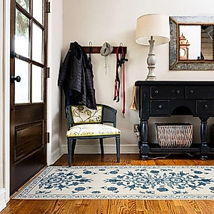 Vinyl Rug | Amelia (042280CJ) | Vinyl Floor Mat | Vinyl Floor Covering | Vinyl Carpet | Vintage | Decorative | Waterproof | Eco-Friendly | Non-Slip | Blue | 6'x8'