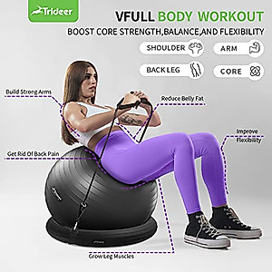 Trideer Ball Chair Yoga Ball Chair Exercise Ball Chair with Base & Bands for Home Gym Workout Ball for Abs, Stability Ball & Balance Ball Seat to Relieve Back Pain (Black with Bands, 65cm)