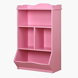 AFBKSS&BB Children Book Shelf, Kids Wood Shelf, Children Multi-Functional Bookcase, Wood Storage Cabinet and Toy Storage Bin (Pink)