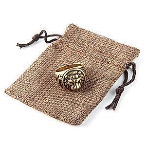 HZMAN Men's Vintage Stainless Steel Ring Lion Head Shield Biker Gold/Silver