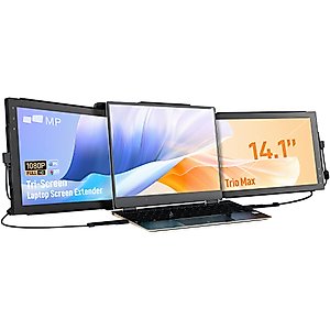 Trio Max Mobile Pixels Tri-Screen Laptop Monitor, 14'' Full HD IPS Dual Triple Monitor for laptops, USB C/USB A Portable Screen,Windows/Mac/OS/Android/Switch Compatible (2X Monitor and 1x Kickstand)